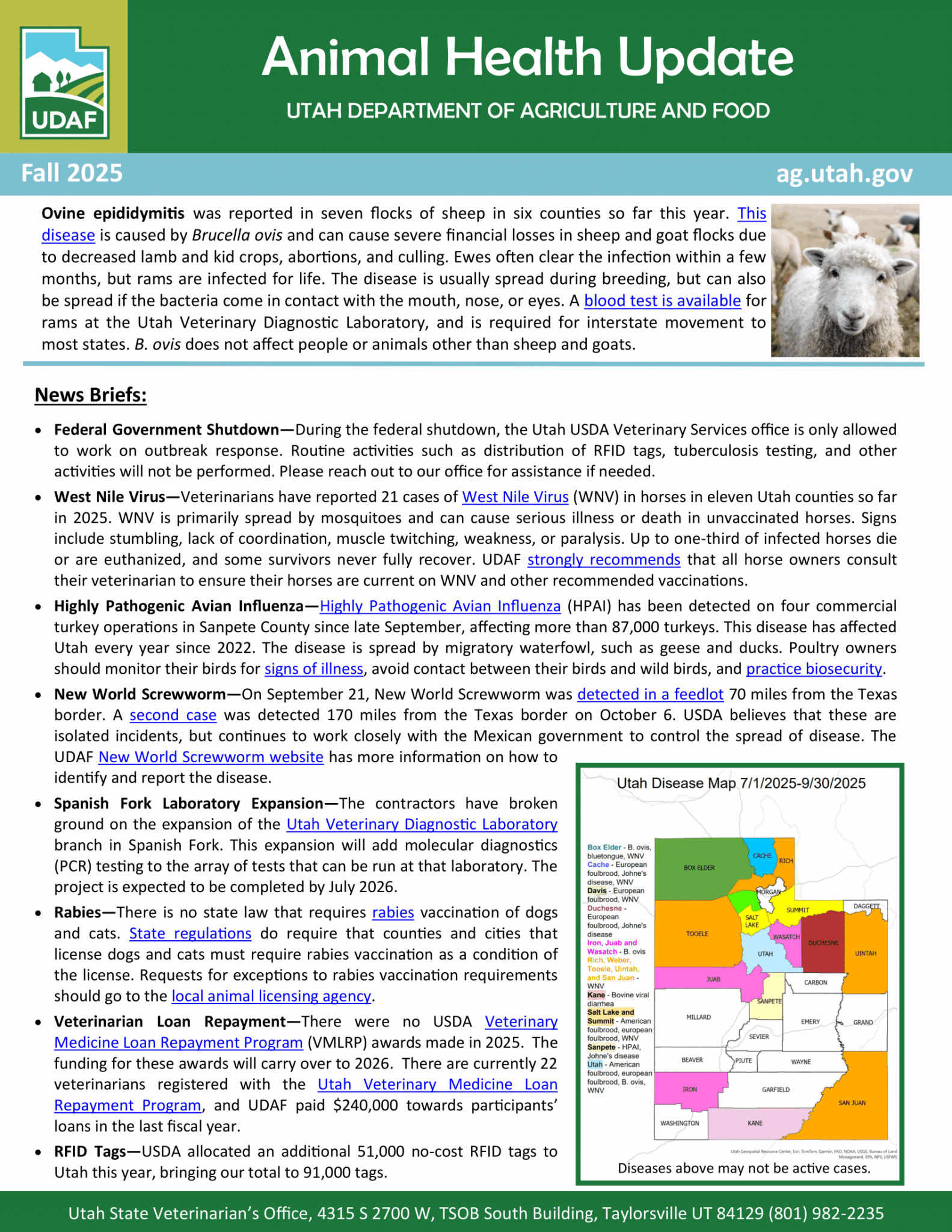 Animal Health Program | Utah Department of Agriculture and Food